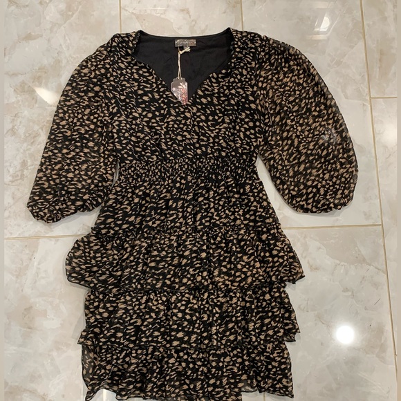 J Gee | Dresses | J Gee Sheer Sleeve Ruffle Mid Dress | Poshmark